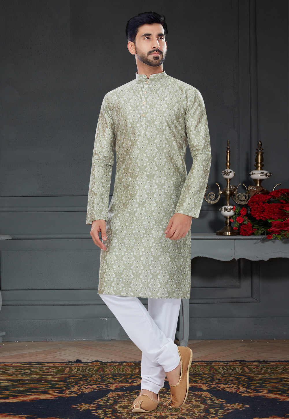 Pista Green Silk Kurta Pajama 258602