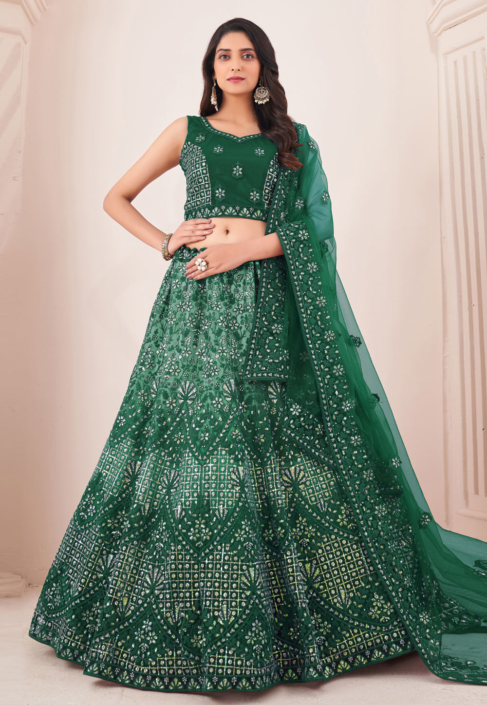 Green Soft Net Lehenga Choli 274734