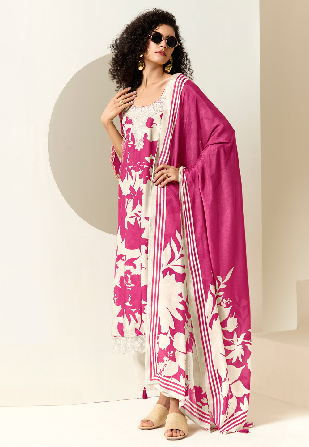 Cream Muslin Pant Style Suit 314647