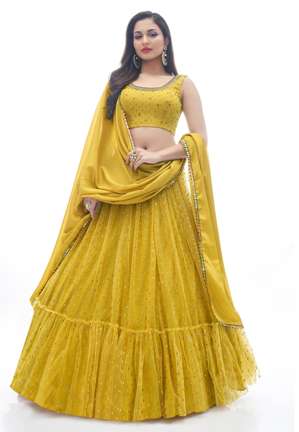 Mustard Soft Net Circular Lehenga Choli 252520