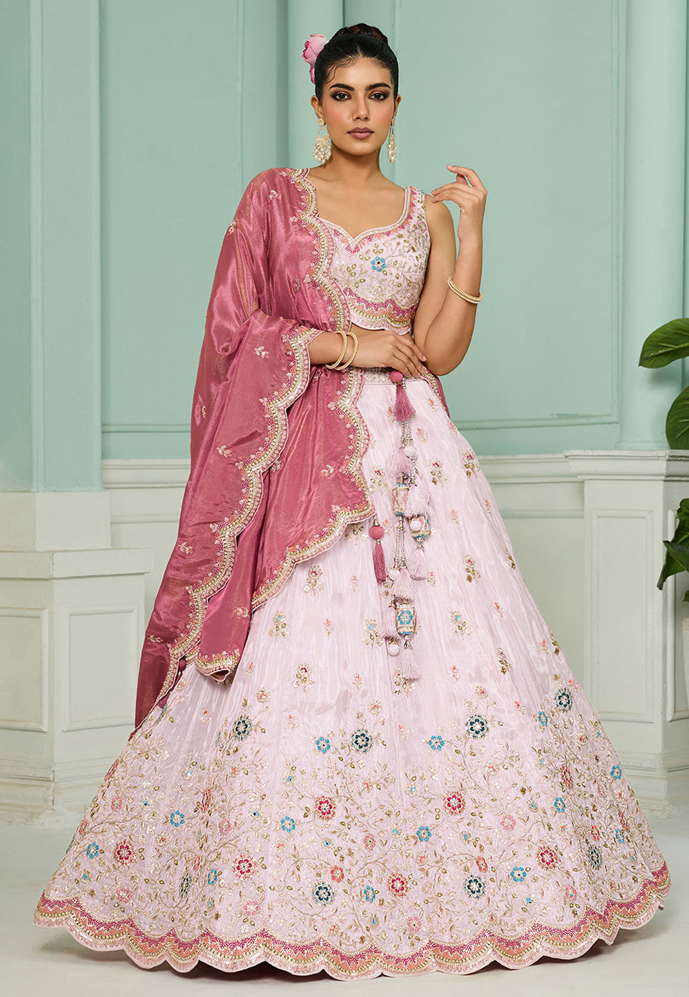 Light Pink Tissue Wedding Lehenga Choli 318086