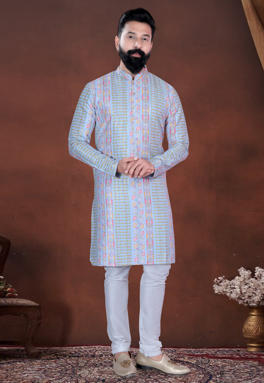 Sky Blue Cotton Kurta Pajama 318589
