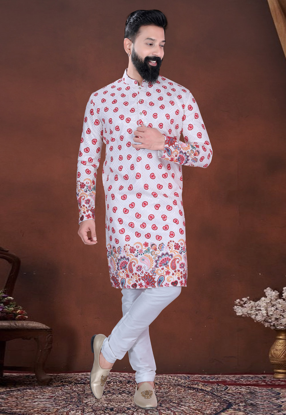 White Cotton Kurta Pajama 318582