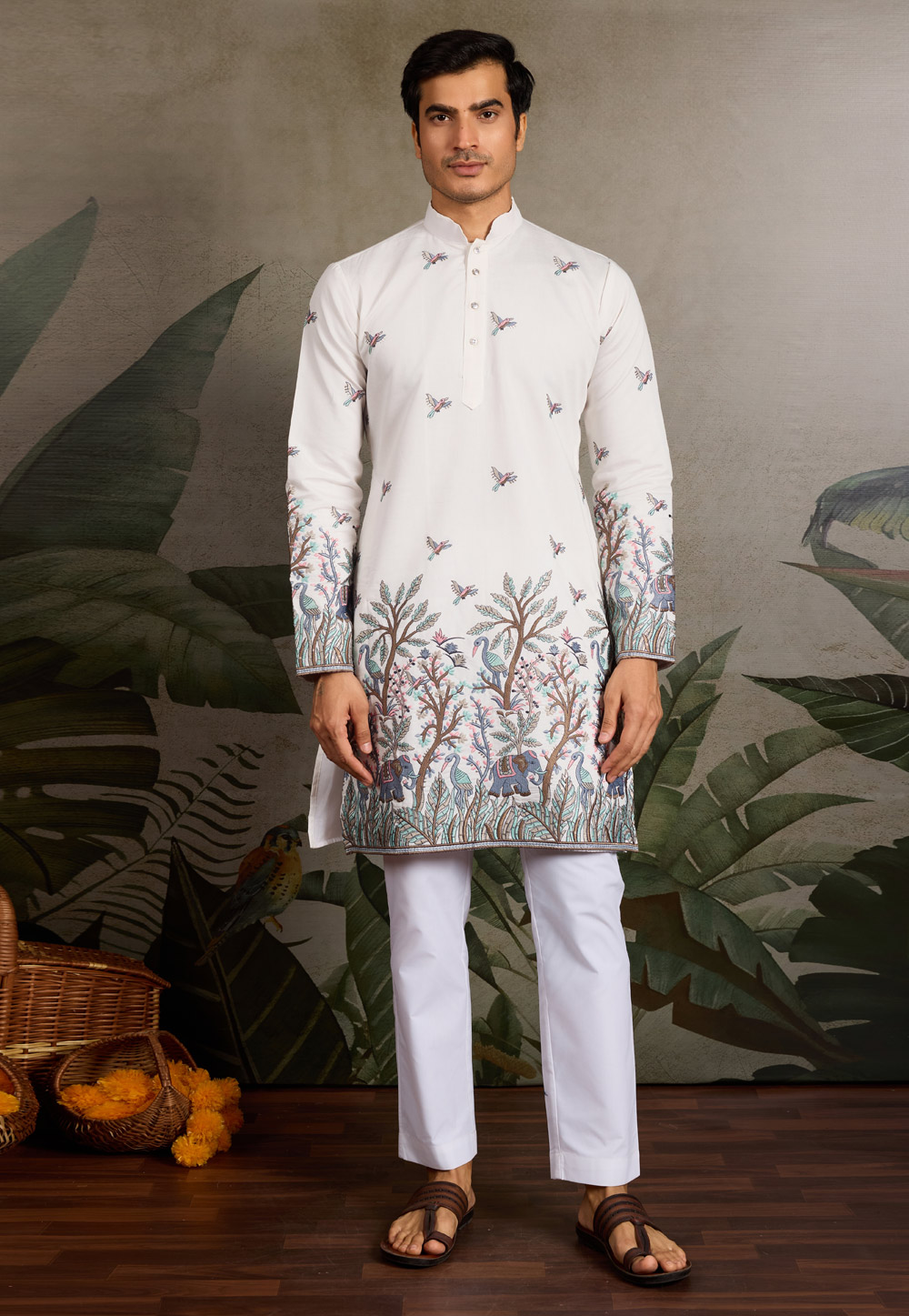 White Viscose Kurta Pajama 318009