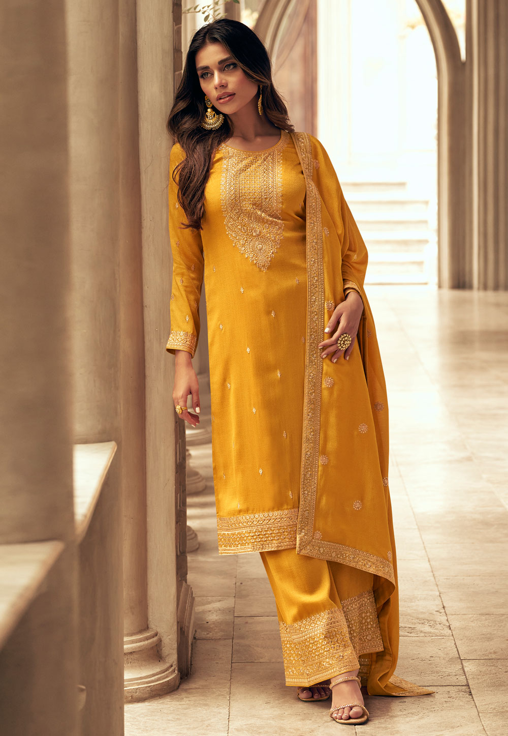 Yellow Silk Palazzo Suit 266114